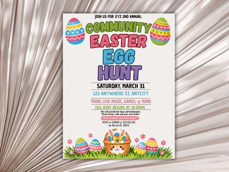 Community Easter Egg Hunt Flyer Template, Printable Canva Invitation (8 ...