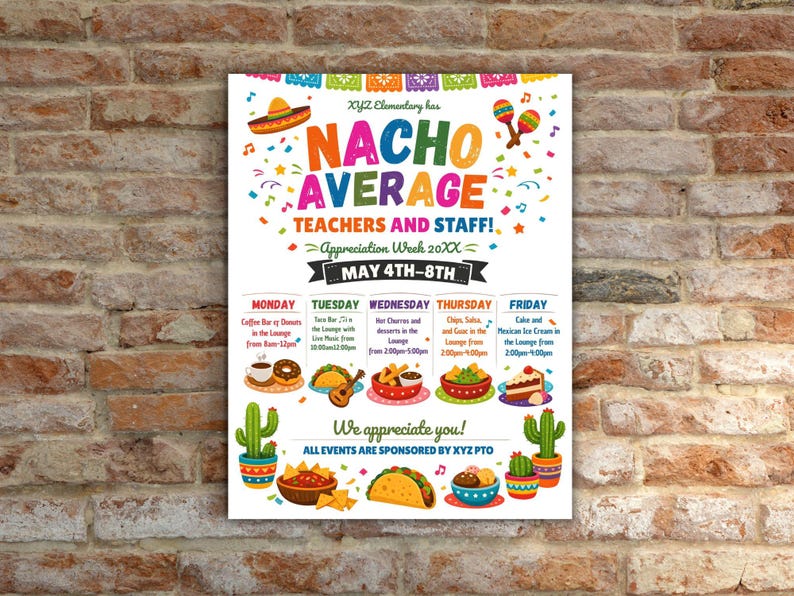 Nacho Average Teacher Appreciation Day Fiesta Itinerary Flyer (canva ...