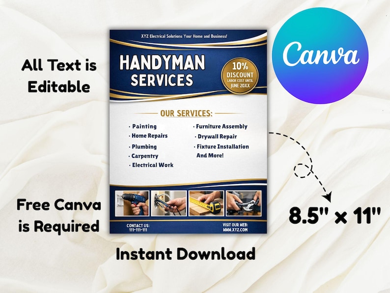 Handyman Services Flyer Template | Editable Home Repair Canva Design ...