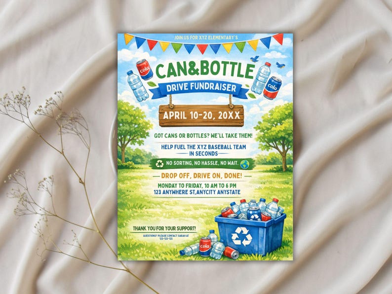 Can and Bottle Drive Flyer: Recycling Fundraiser Canva Template ...