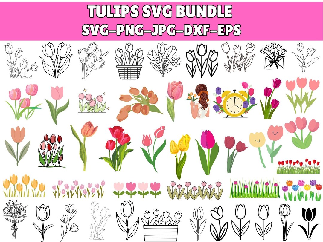 Tulip SVG Bundle:spring Flower,floral Clipart,digital Files(instant ...