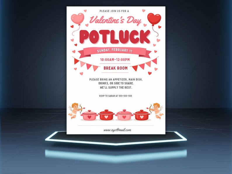 Valentines Potluck Flyer Template, Work Potluck Party, Canva Printable ...