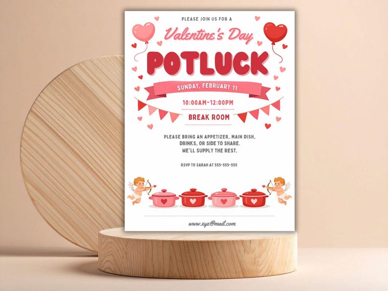 Valentines Potluck Flyer Template, Work Potluck Party, Canva Printable ...