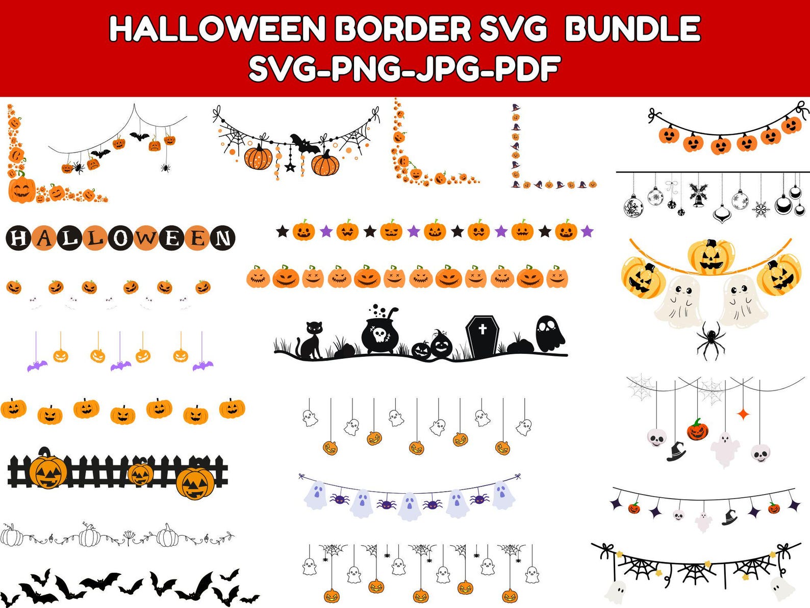 Spooky Halloween Border SVG Bundle: Spiderweb Divider (digital Files ...
