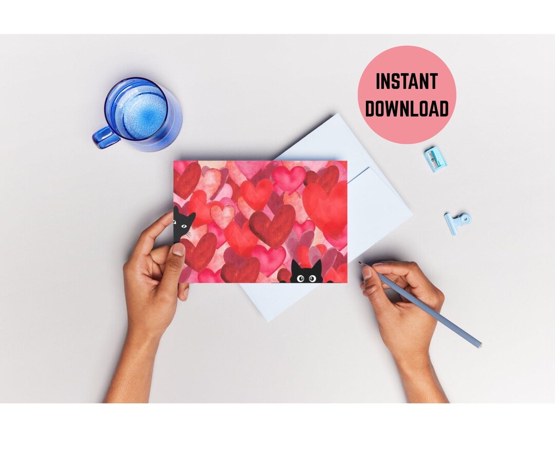 Carte amour chat, carte coeurs Saint-Valentin (modèle à télécharger au ...