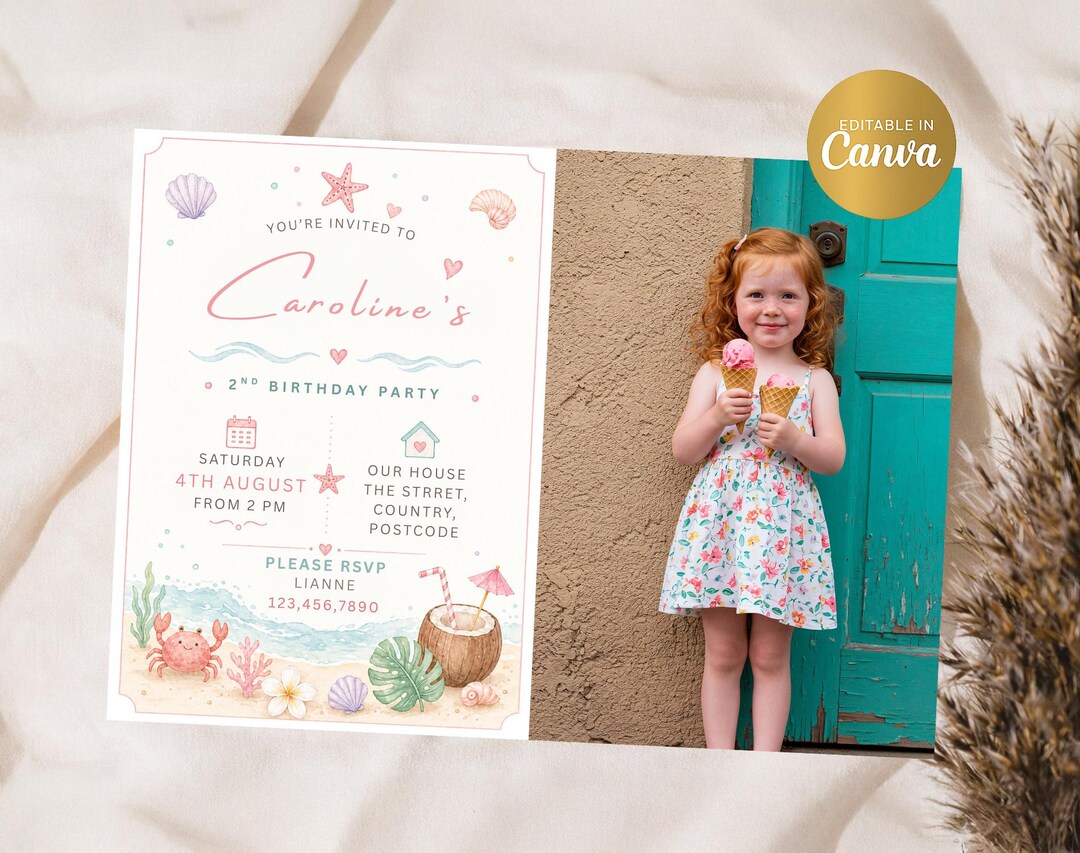 PERSONALISED Kids Summer Birthday Photo Invitation DIGITAL DOWNLOAD ...