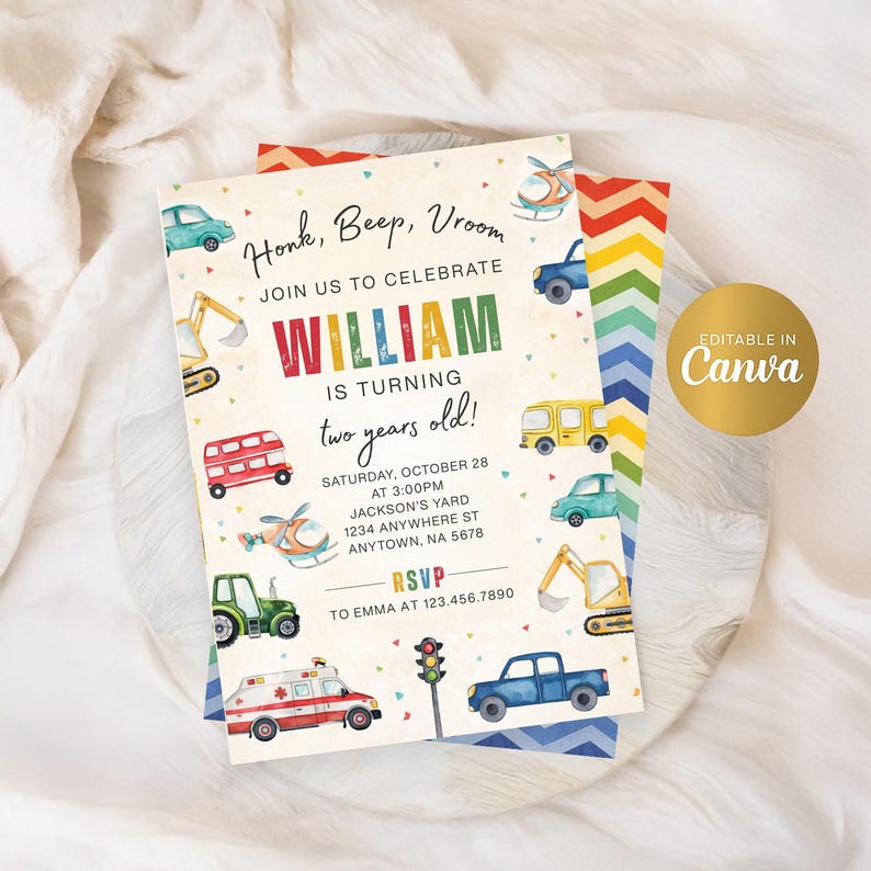 Transportation Birthday Invitation Template, Editable Vehicle Party ...