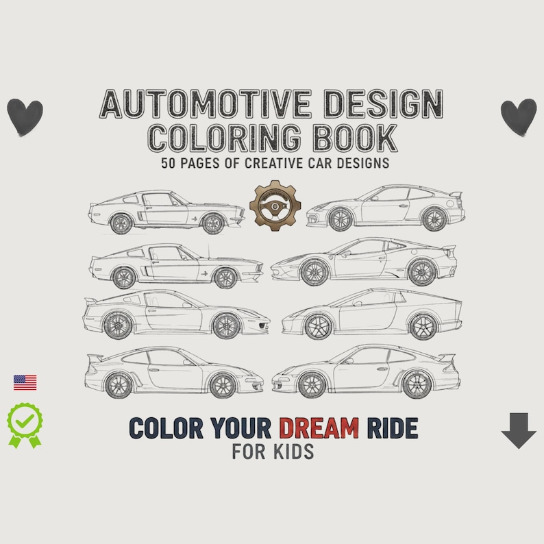 Car Themed Coloring Book for Kids, 50 Different Car Designs - Etsy