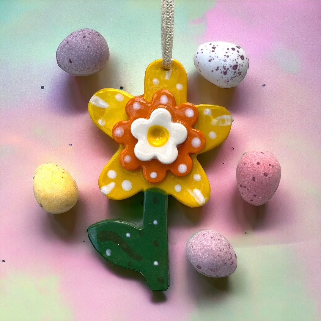 Porcelain Daffodil Decoration .yellow Daffodil/flower/hanging Ceramic ...