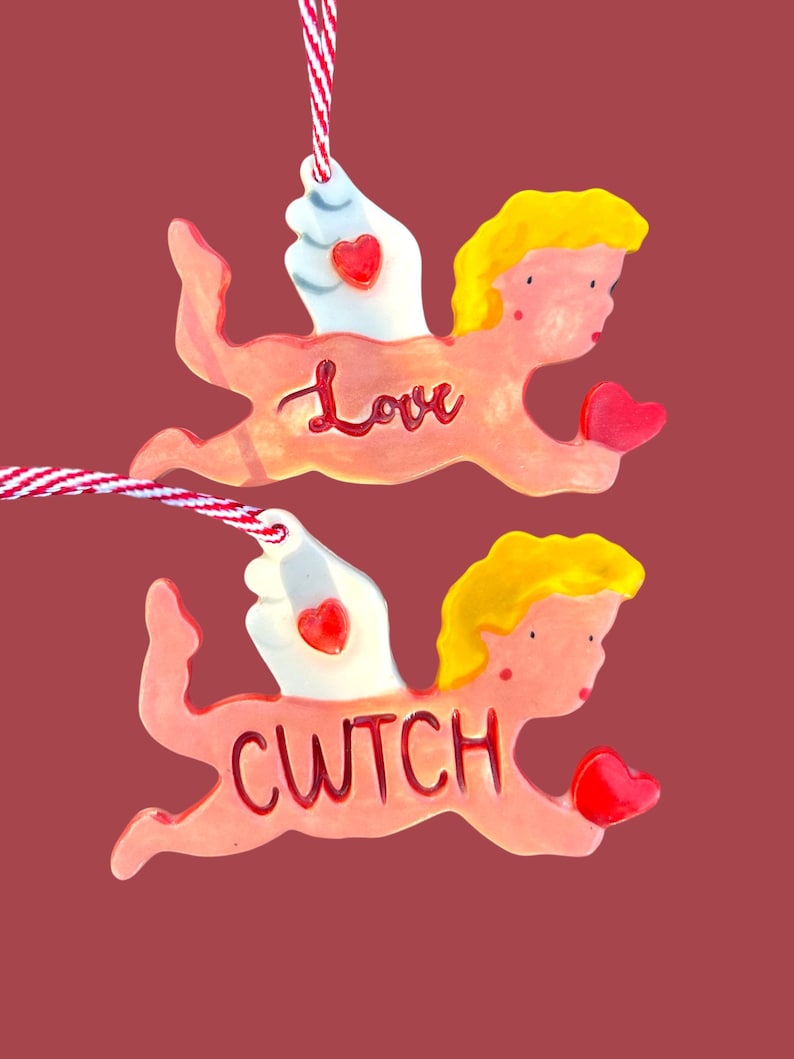 Cherub /angel Hanging Ceramic Valentines Decoration With Love /cwtch ...
