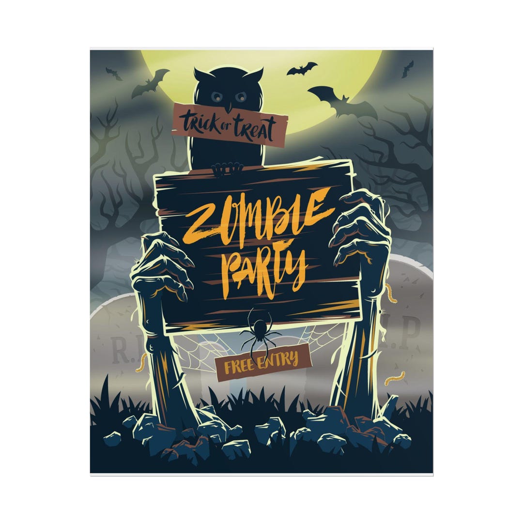 Zombie Halloween Poster – Spooky Party Wall Art, Rolled Horror Print ...
