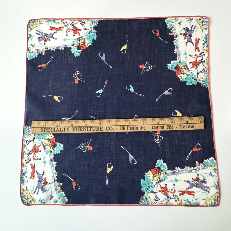 Vintage Handkerchief With Hunt Scene | 1950s Novelty Hanky With Horses ...