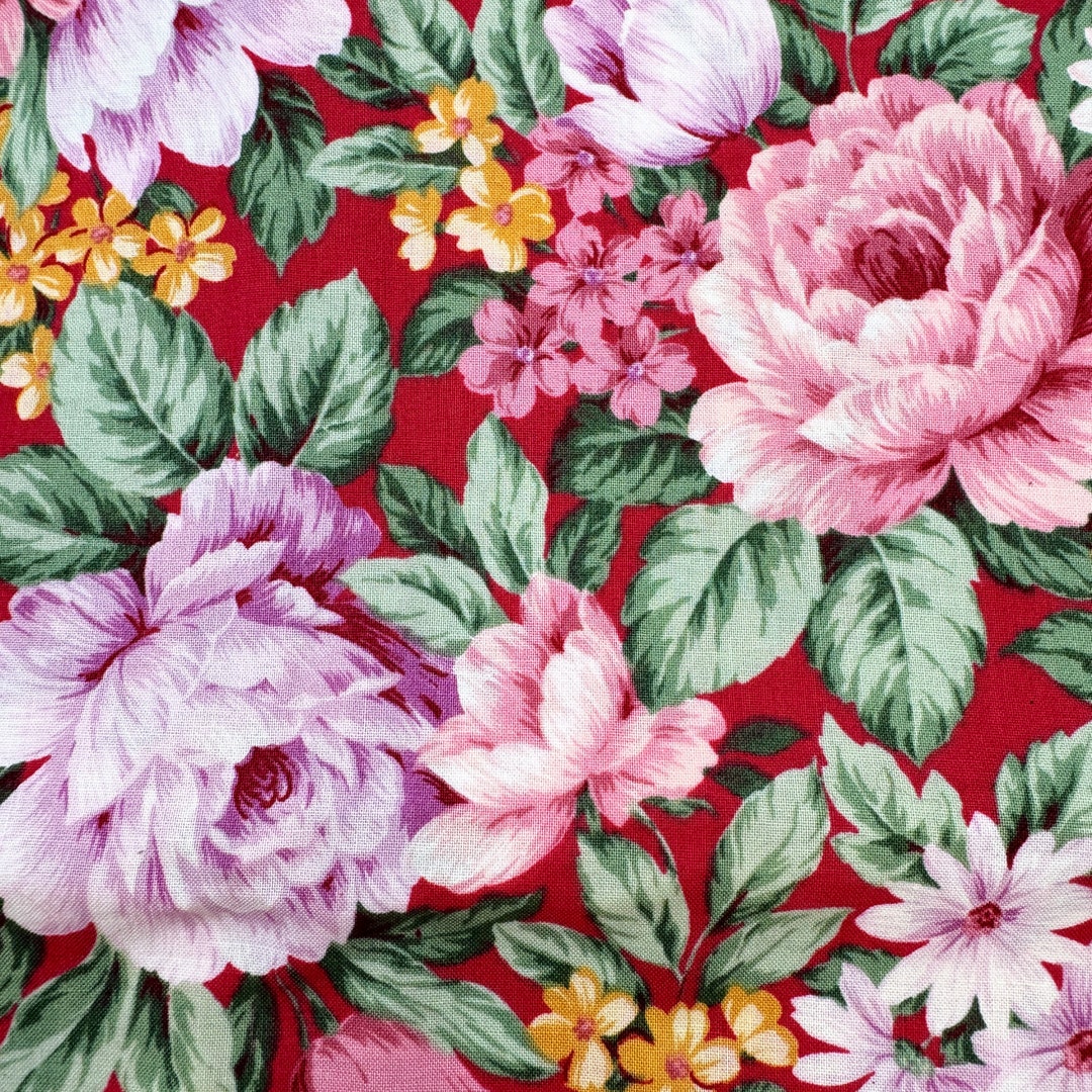 Vintage 80s Floral Fabric | Cotton and Polyester Blend Material | 2 1/2 ...