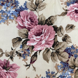 Vintage 80s Floral Fabric Remnant | Romantic Large Roses in Pink on ...