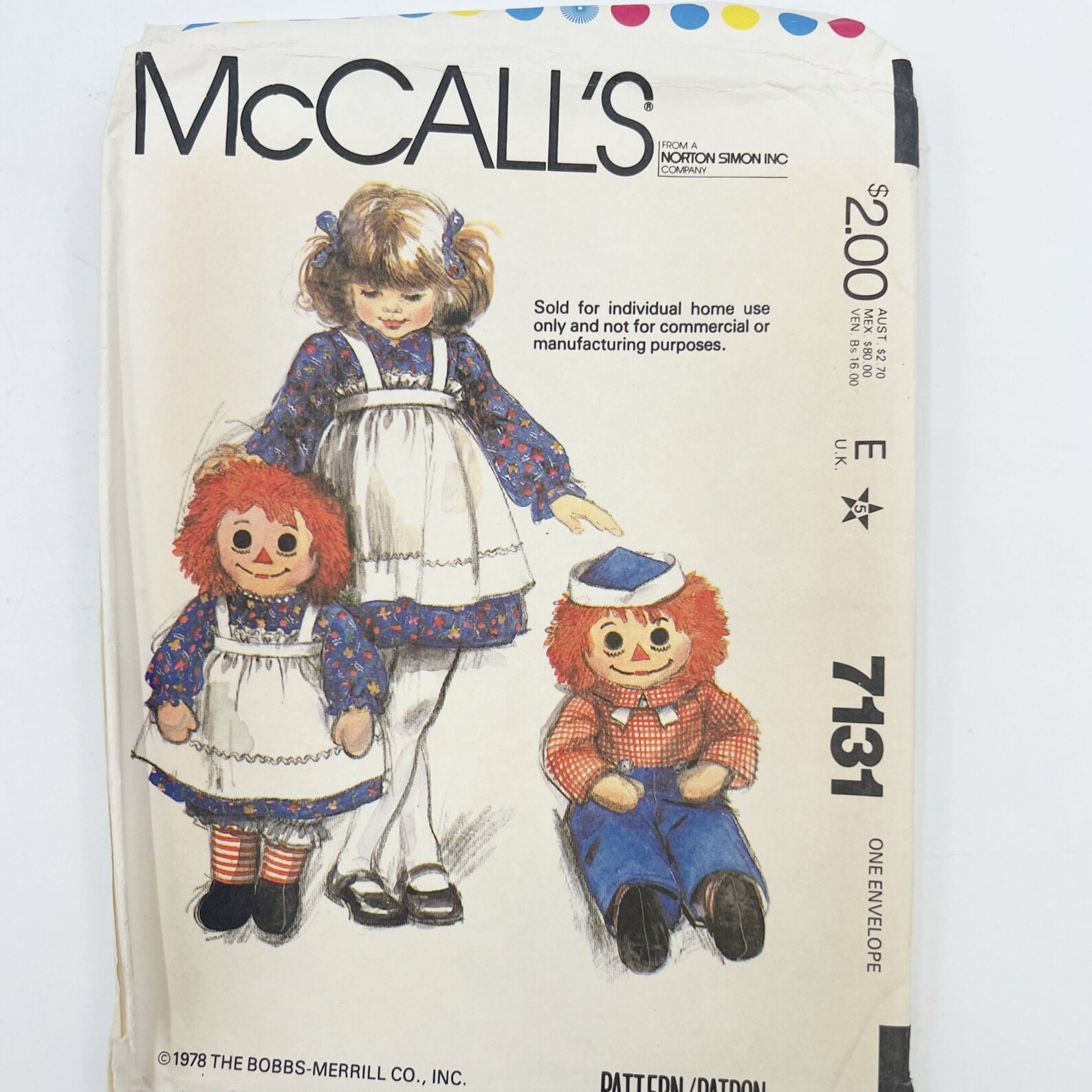 Vintage 70s Raggedy Ann and Andy Doll Pattern Complete and Uncut Mccall's 7131 - Etsy