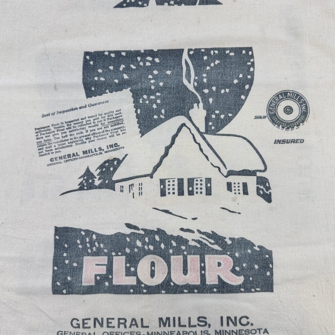 Vintage Flour Sack | 1940s General Mills Cotton "purasnow Flour" Bag ...
