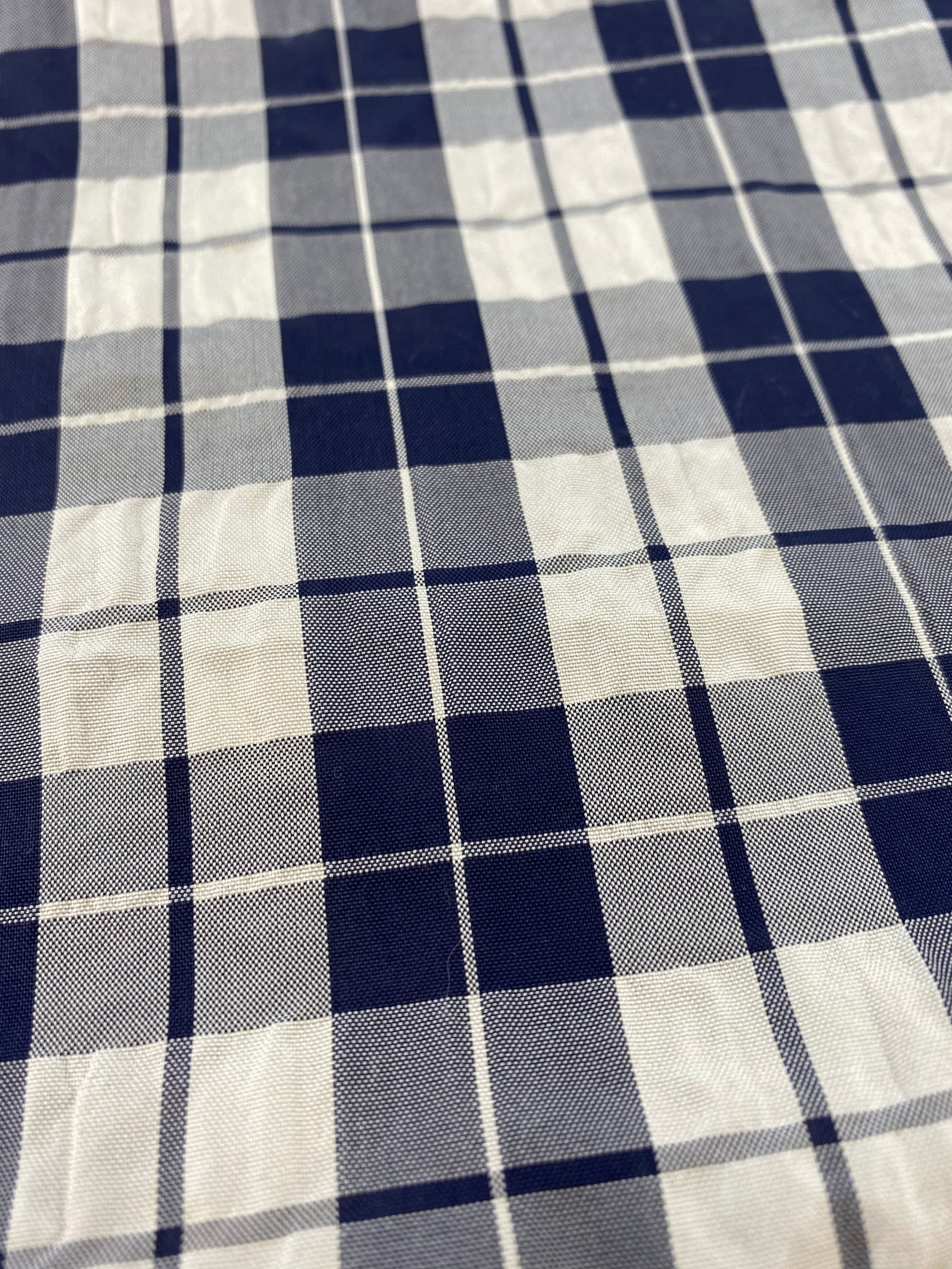 Vintage Pucker Fabric | Navy Blue and White Plaid Material - Etsy