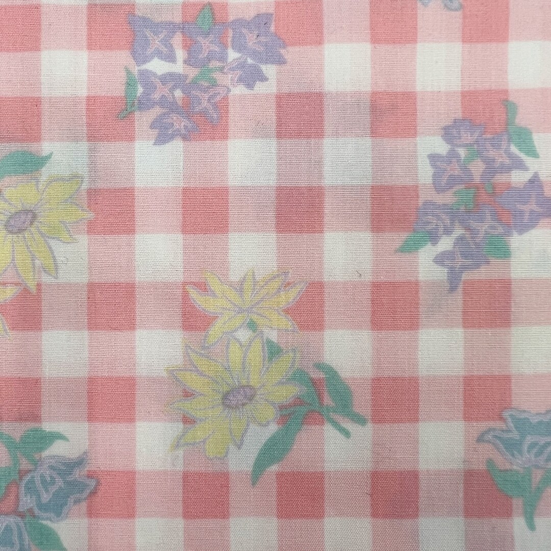 Vintage 80s Floral on Plaid Fabric Remnant | Pale Pastel Material | 5 ...