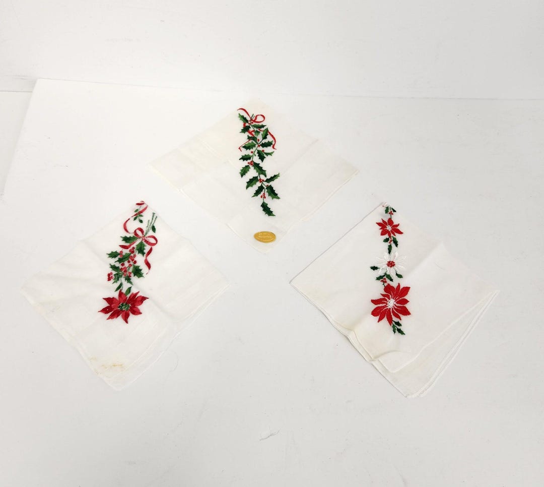 Vintage Christmas Handkerchiefs | 1950's - 60's Lot of 3 Holiday Ladies ...