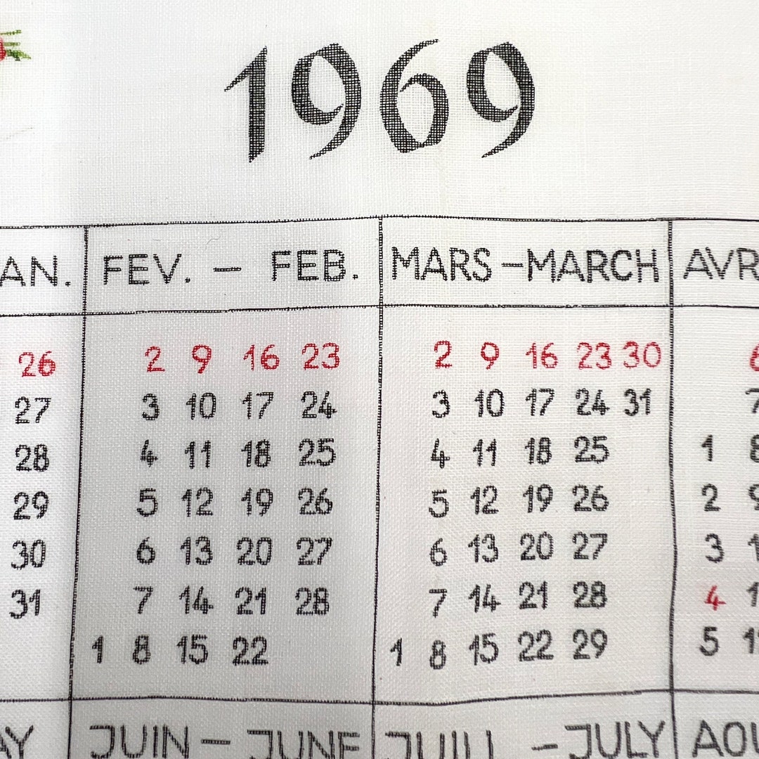 Vintage "1969" Calendar Year Handkerchief With Roses | Made in ...