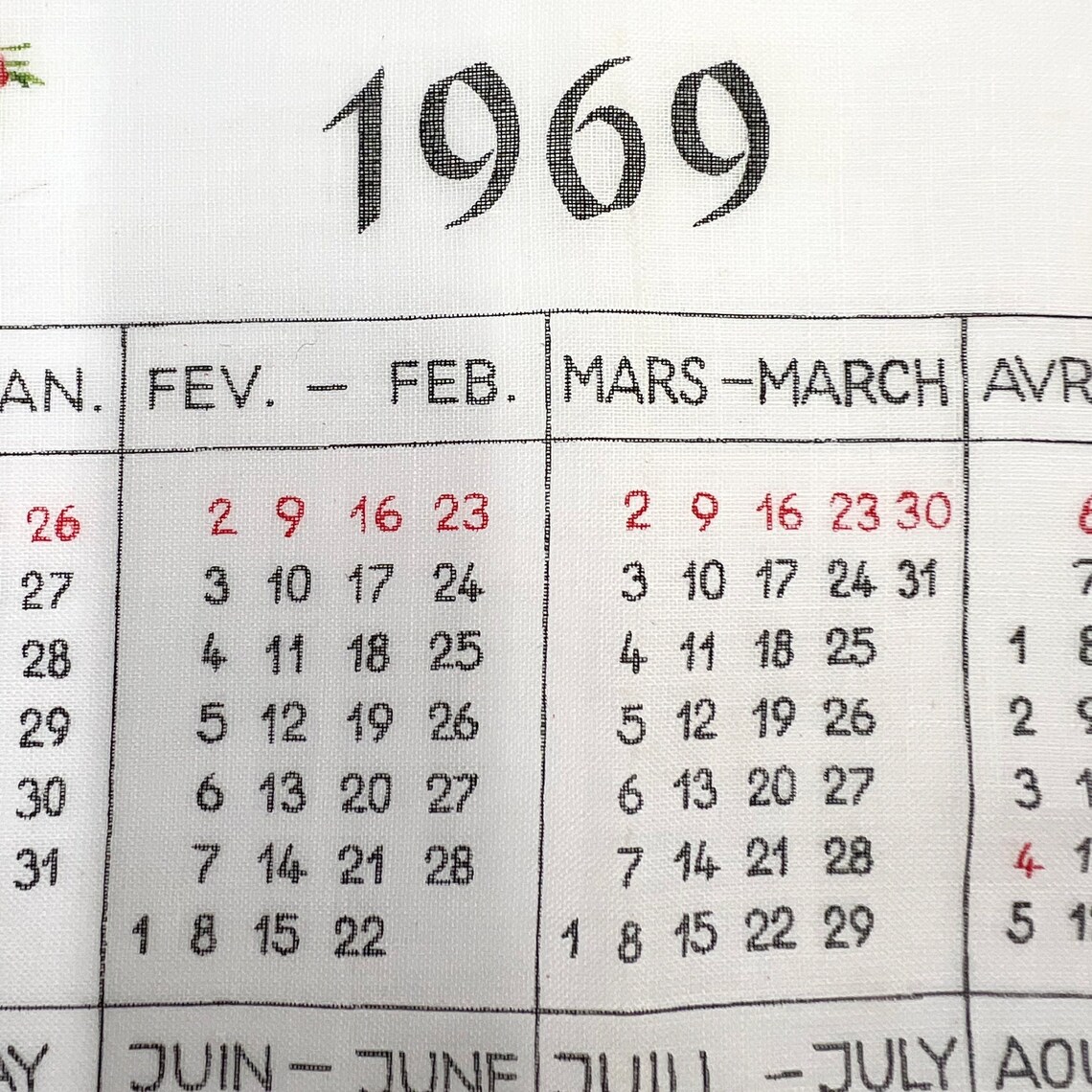 Vintage "1969" Calendar Year Handkerchief With Roses | Made in ...