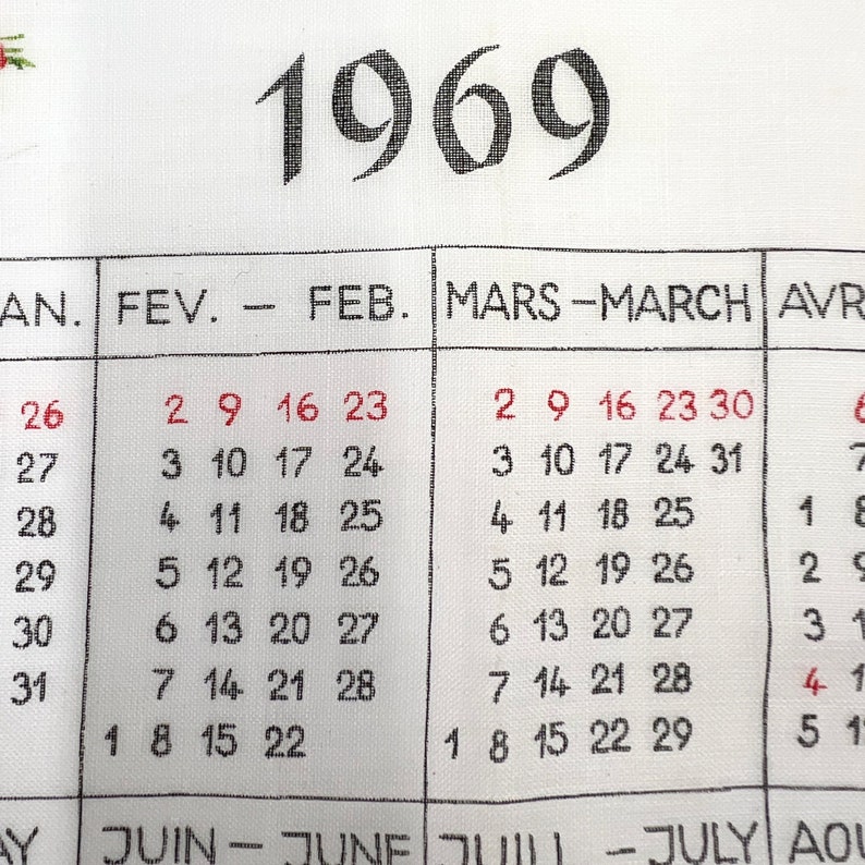Vintage "1969" Calendar Year Handkerchief With Roses | Made in ...
