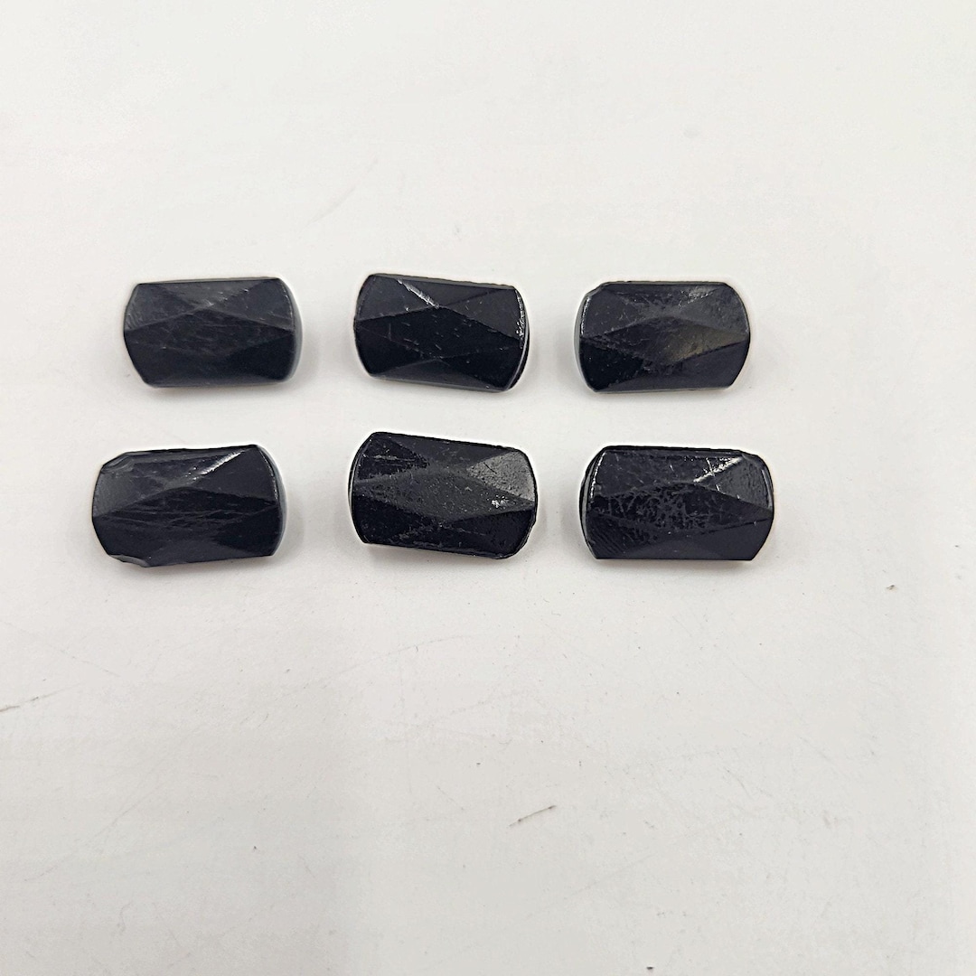 Antique Victorian Glass Buttons | Set of 6 Black Glass Rectangular ...