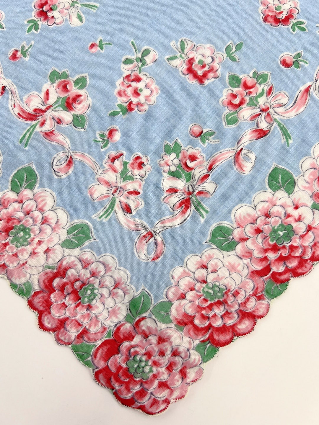 Vintage Blue Floral Handkerchief | 1950s Scalloped Edge Hankie - Etsy