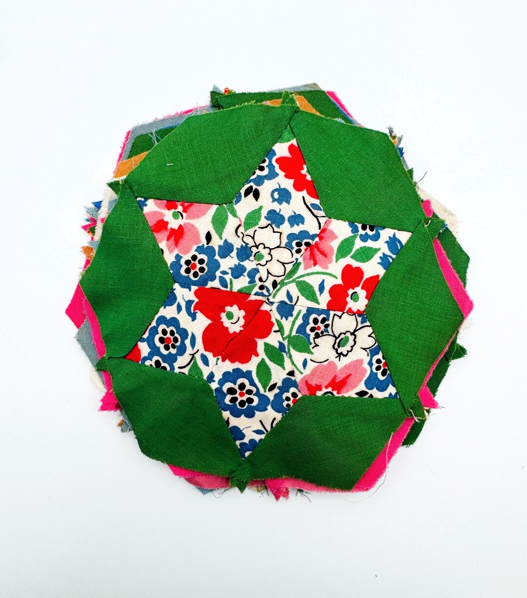 Vintage 1940s Octagon Quilt Blocks | Hand Stitched Floral Cotton, Lot ...