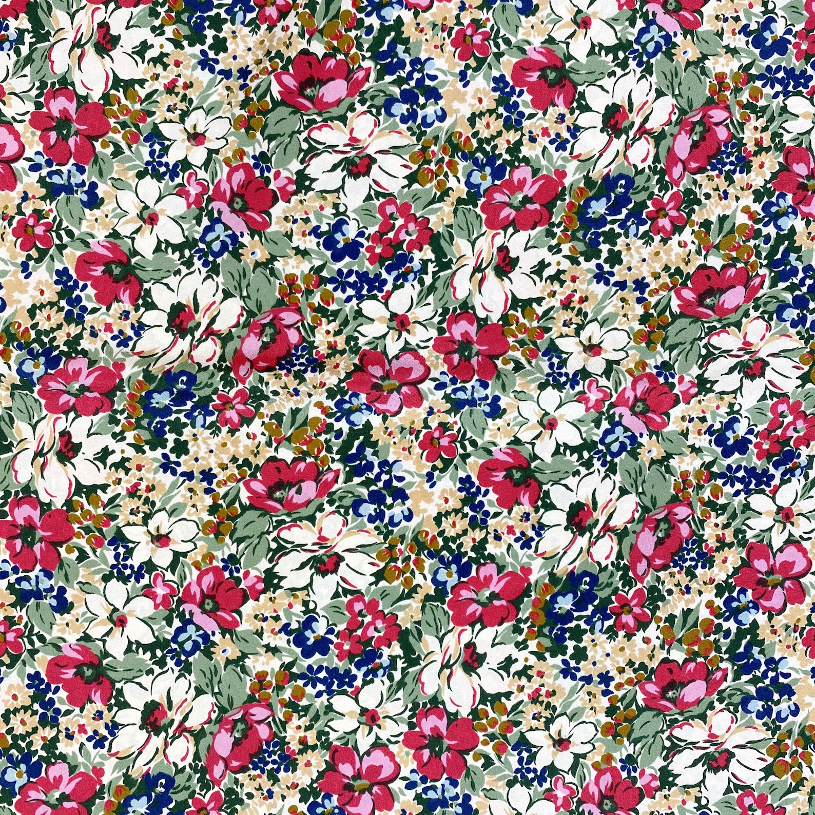 Vintage 1980s Floral Fabric | Romantic Floral Silky Polyester Fabric ...