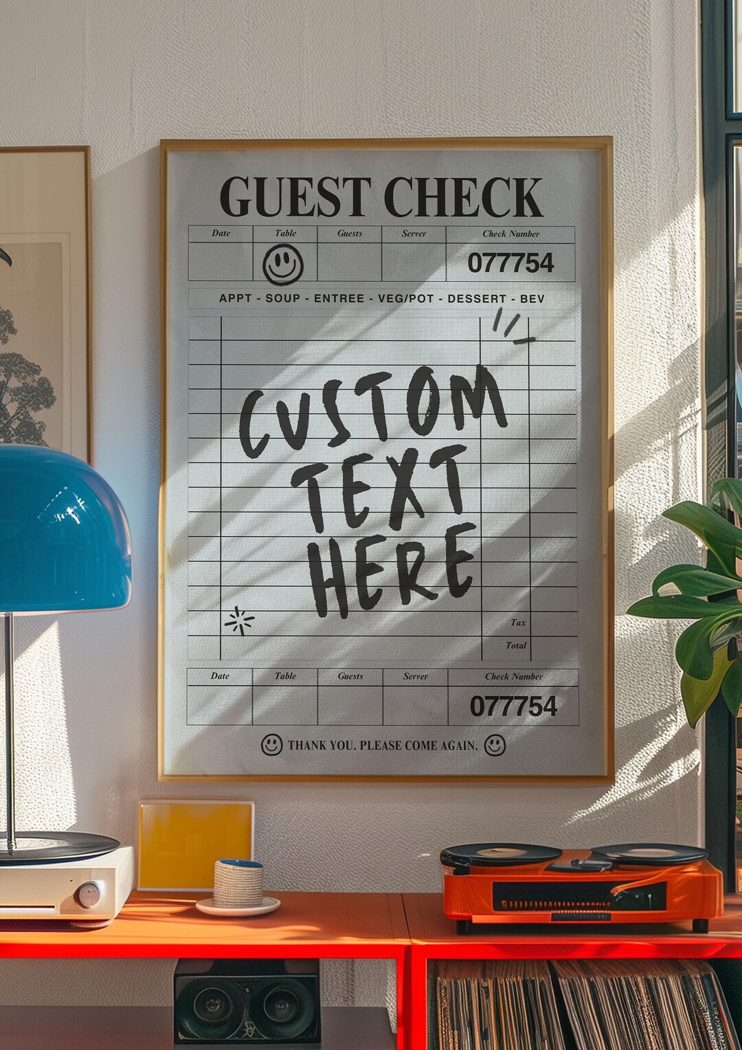 Personalize Retro Guest Check Poster, Blue Custom Receipt Art, Dopamine ...