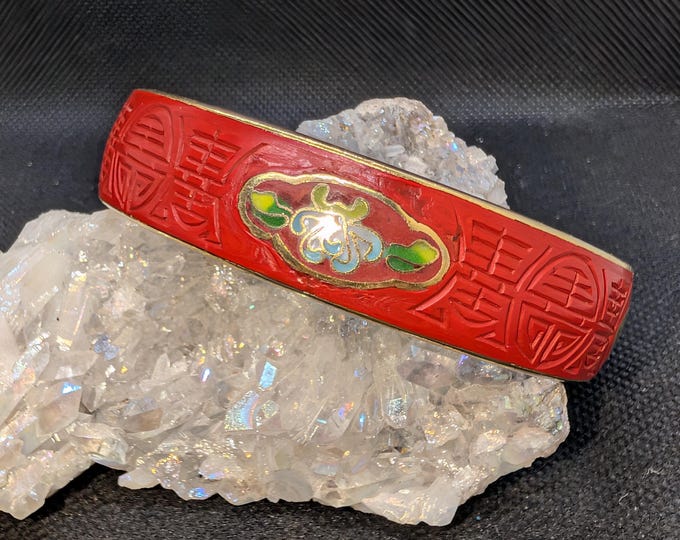 Vintage Carved Cinnabar Bangle Bracelet - Etsy