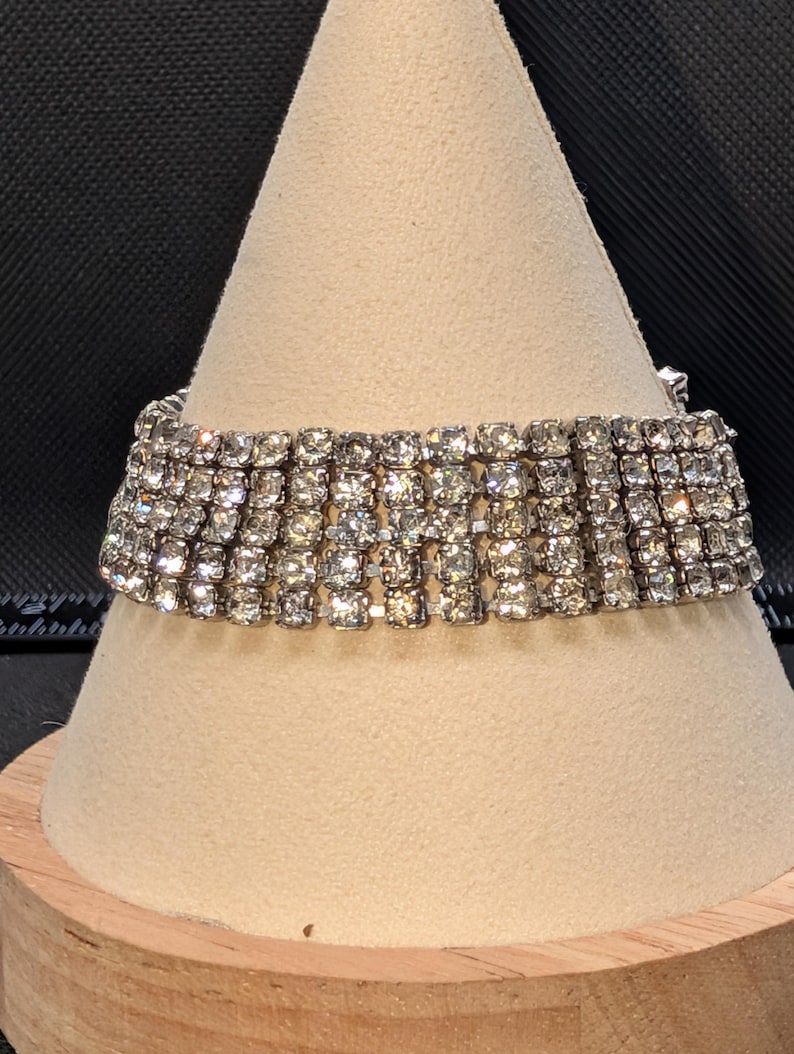 Vintage 1950s Silver Tone 5-row Rhinestone Bracelet | Mid-century ...
