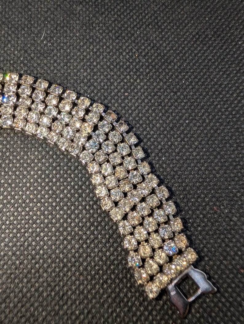 Vintage 1950s Silver Tone 5-row Rhinestone Bracelet | Mid-century ...