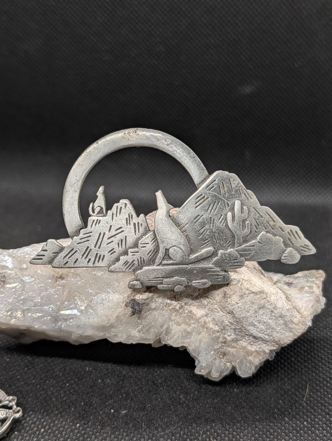 Vintage Pewter “howling at the Moon on Wolf Mountain,” Southwestern ...