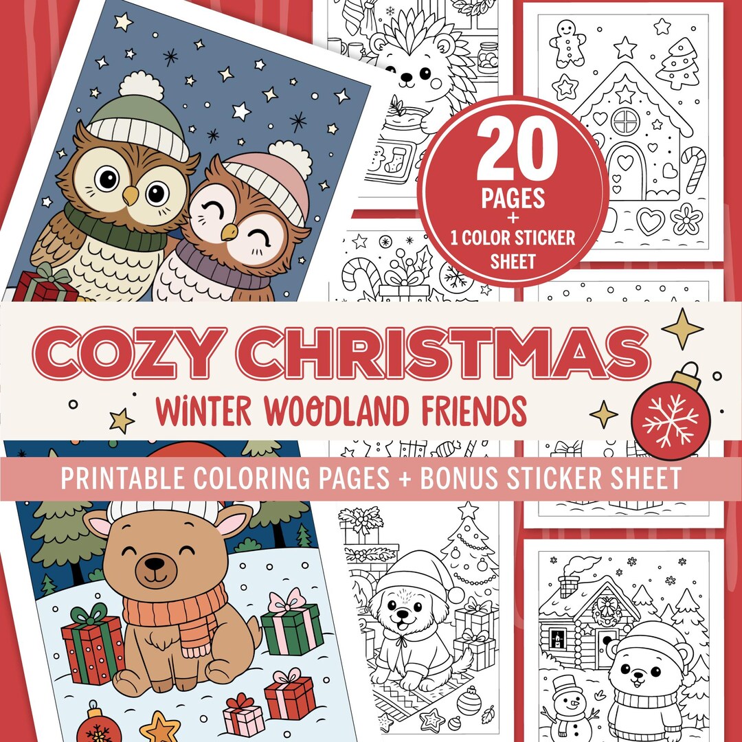 Christmas Printable Coloring Pages + Bonus Sticker Page - Instant ...