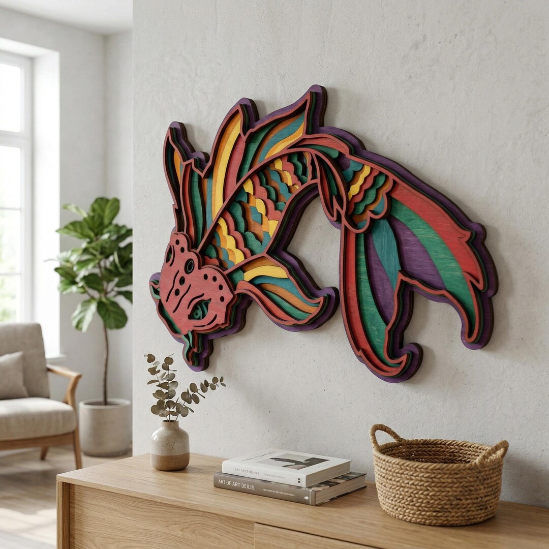 Multilayer Koi Fish SVG Laser Cut Files, 3D Layered Wood Wall Art ...