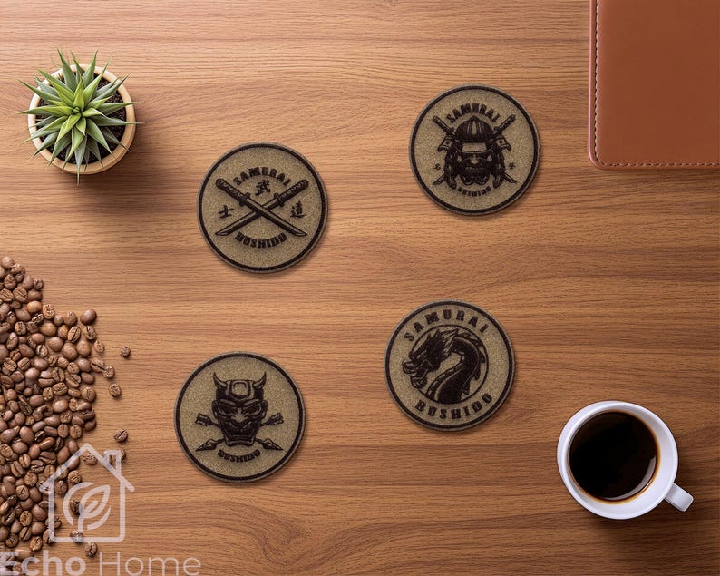 Samurai Coaster SVG Bundle: Laser Cut Japanese Designs (digital ...