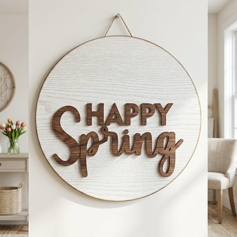 Spring Door Hanger SVG | Round Welcome Sign Laser Cut File (commercial ...