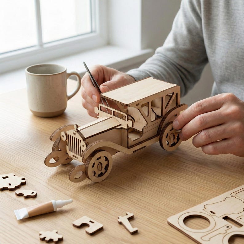 3D Wooden Car Puzzle SVG, Vintage Model Kit Laser Cut Files (digital ...