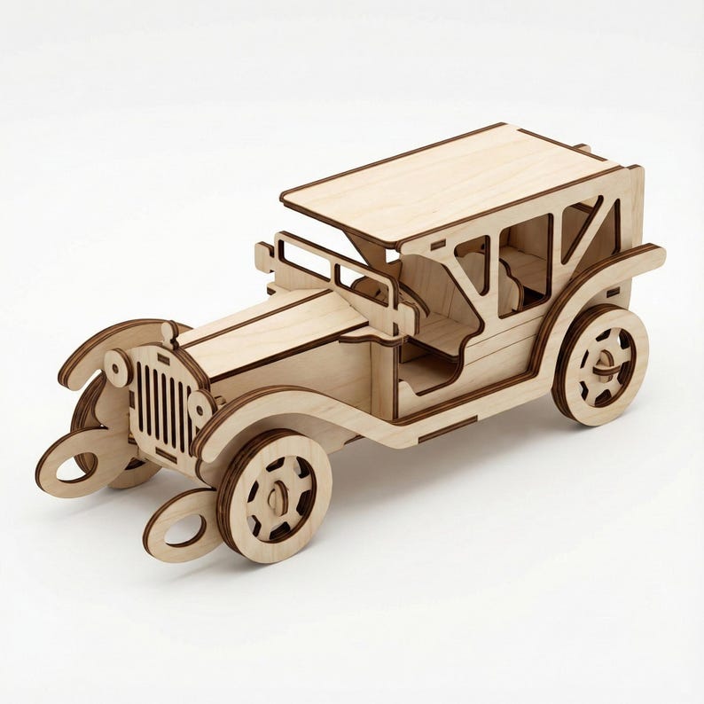 3D Wooden Car Puzzle SVG, Vintage Model Kit Laser Cut Files (digital ...