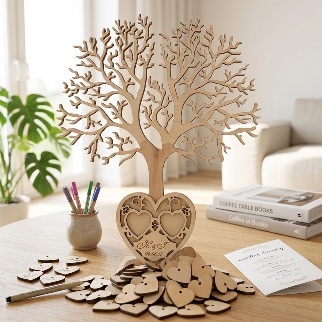 Wedding Guest Book Wishing Tree SVG | Heart Drop Box Laser File | DXF ...