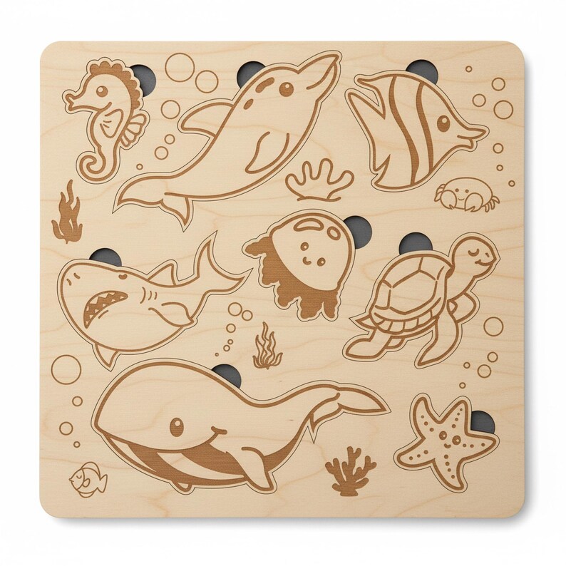 Ocean Animals Puzzle SVG DXF AI — Montessori Sea Life Learning Board ...
