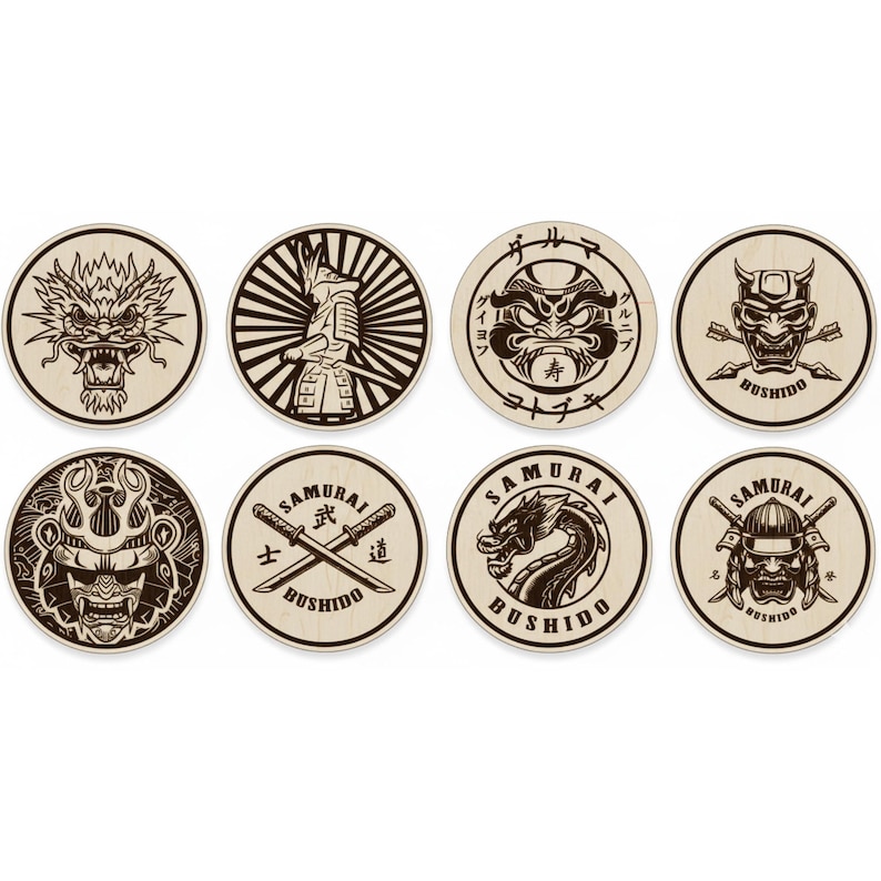 Samurai Coaster SVG Bundle: Laser Cut Japanese Designs (digital ...