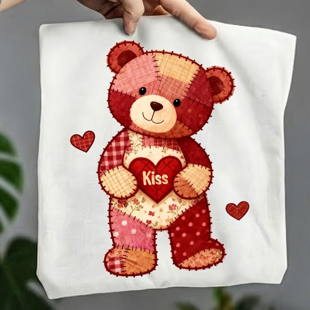 Patchwork Valentine Teddy Bear PNG, Quilted Shirt Design (digital Download) - Etsy