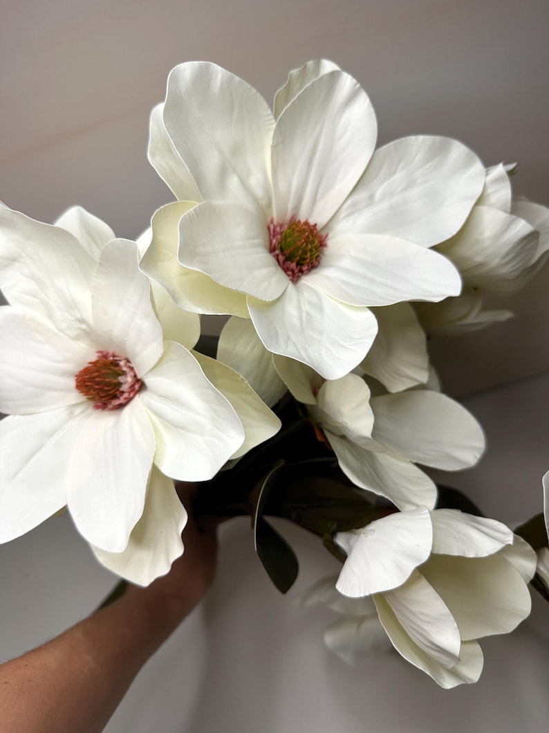 Faux Magnolia 9 Blooms Bush, White Silk Magnolia Flowers, Farmhouse ...