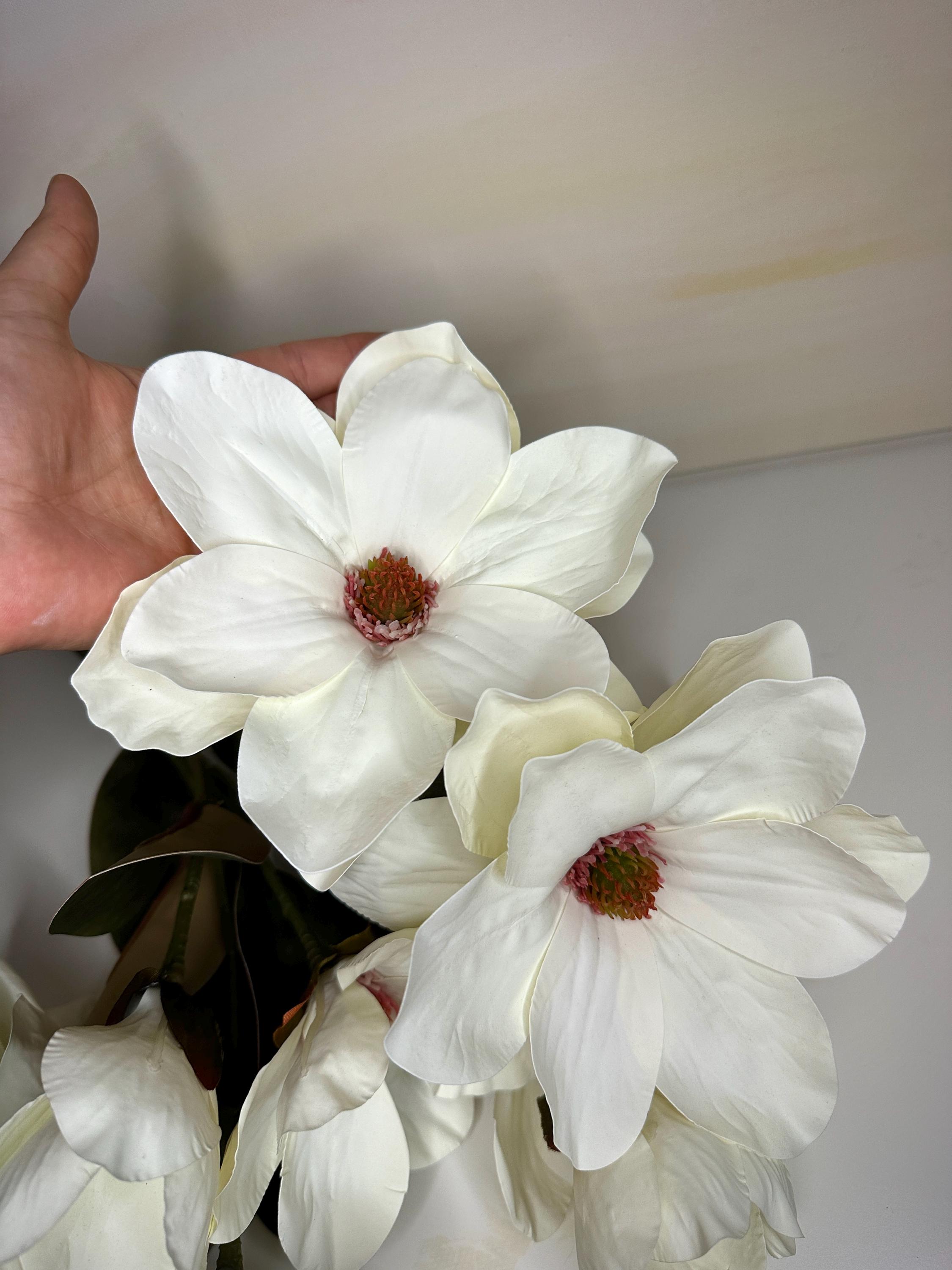 Faux Magnolia 9 Blooms Bush, White Silk Magnolia Flowers, Farmhouse ...