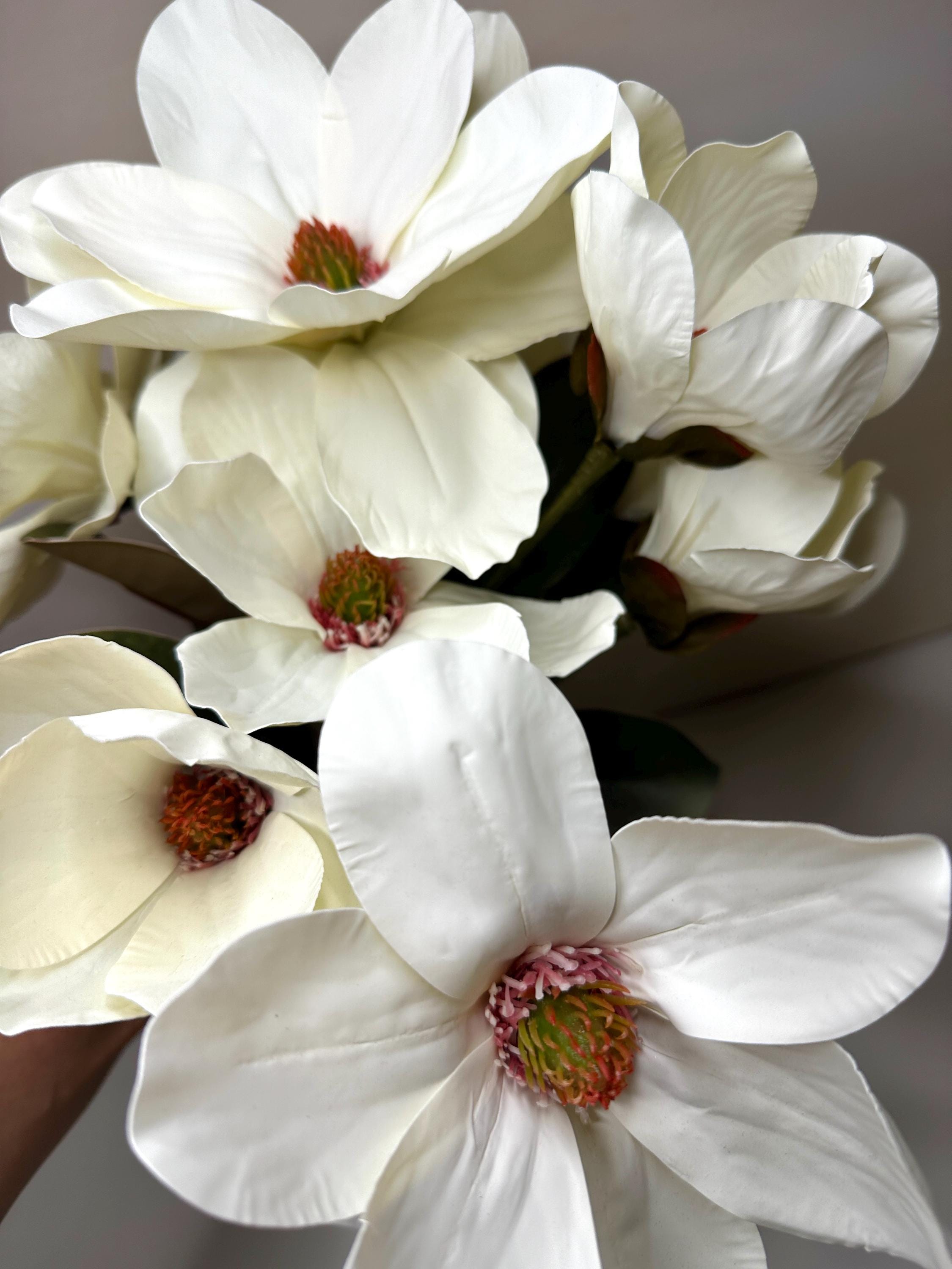 Faux Magnolia 9 Blooms Bush, White Silk Magnolia Flowers, Farmhouse ...