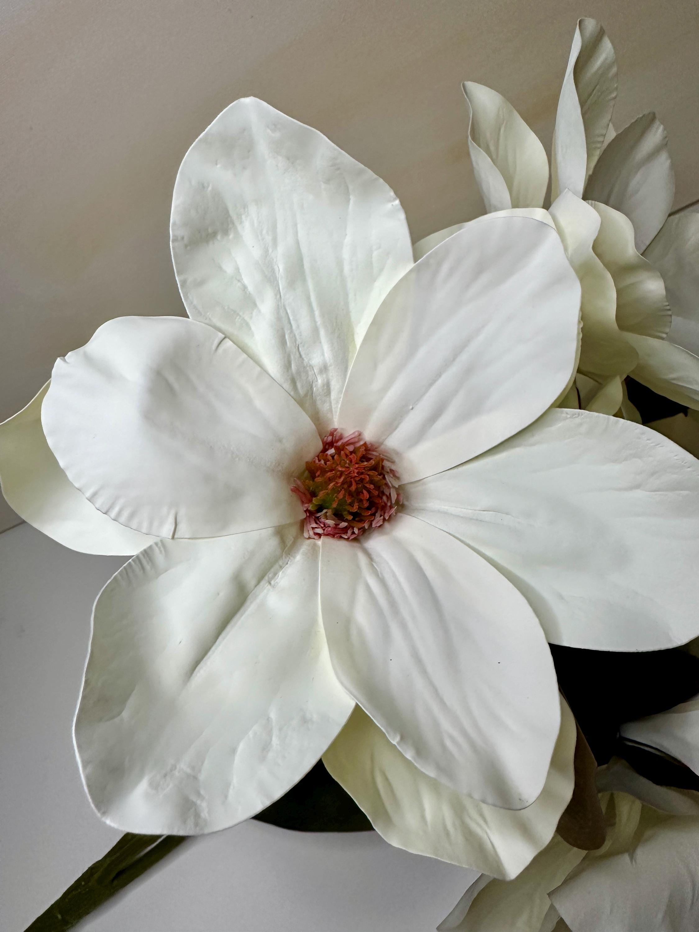Faux Magnolia 9 Blooms Bush, White Silk Magnolia Flowers, Farmhouse ...