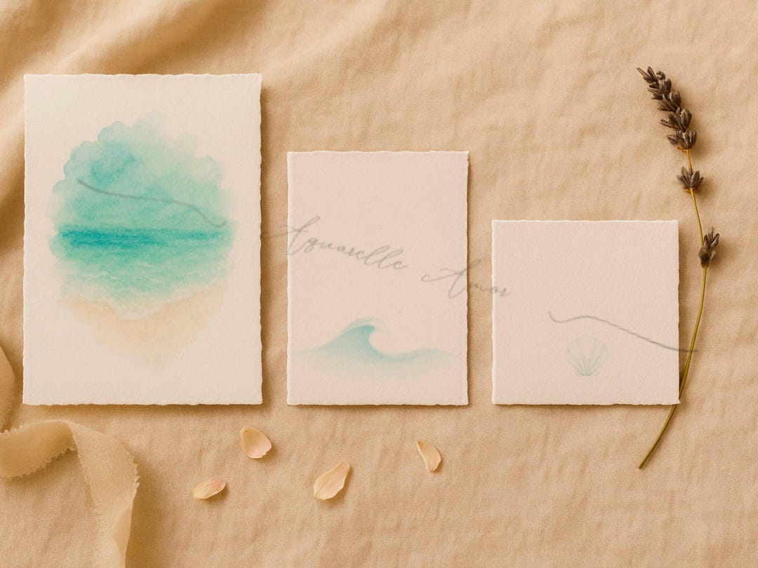 Watercolor Wedding Invitation, Acknowledgment Card, and Thank You Card ...